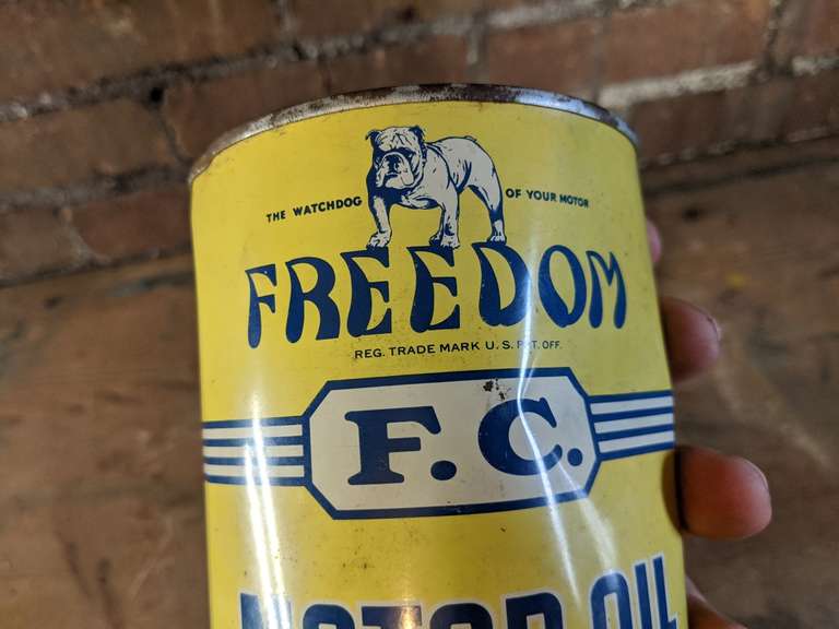 freedom oil 1 quart can, sealed with a dent in side - Bid On Estates ...