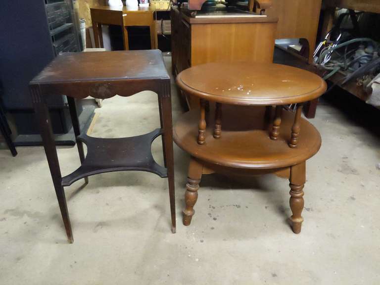 2 end tables (vintage round 2 tier and 1920s end) - Bid On Estates ...