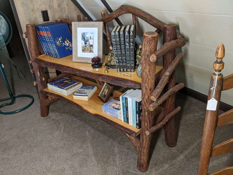 Rustic Open Log Bookcase - on second floor. (no other contents, just ...
