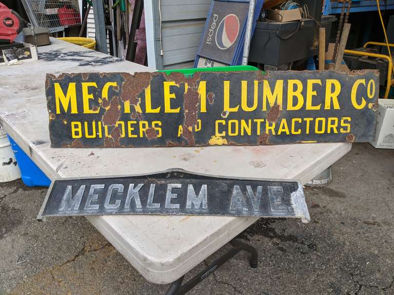Porcelain Faced Mecklem Lumber Co Advertising Sign and Street Marker ...