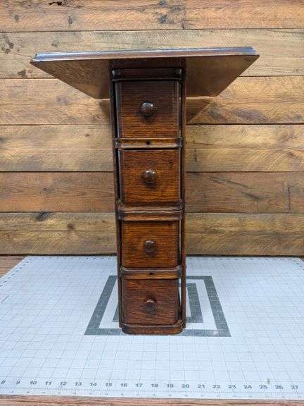 Oak End Table built from Sewing Machine - Bid On Estates