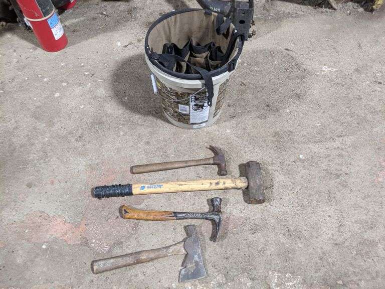 Bucket with Sledge Hammer and Hammers - Bid On Estates Auction Services