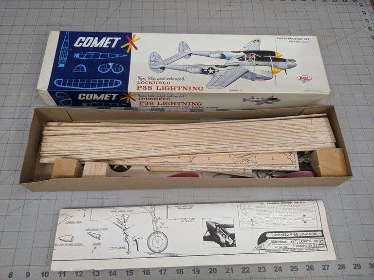 Comet P 38 Lightning Balsa Wood Flying Scale Model Kit - Bid On Estates ...