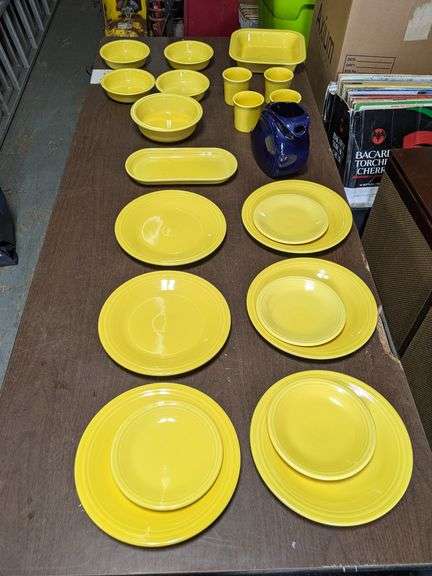 Yellow Fiestaware Dishes plus Dark Blue Pitcher - Bid On Estates ...