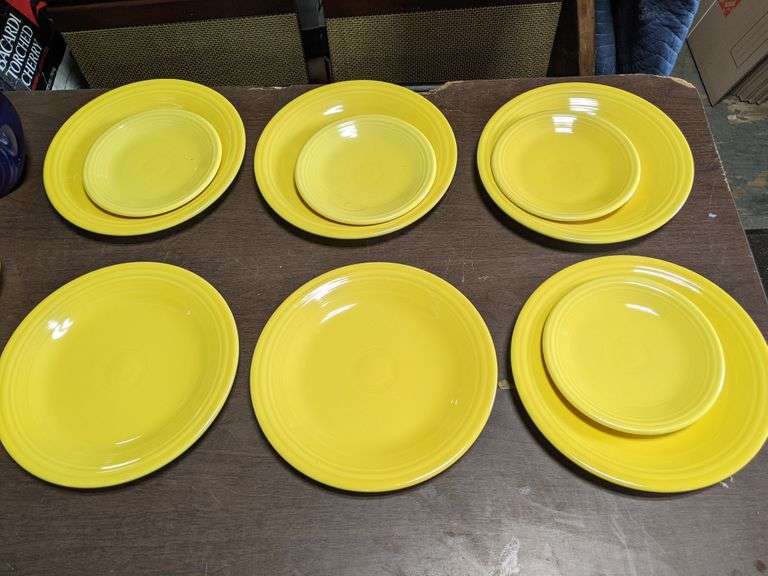 Yellow Fiestaware Dishes plus Dark Blue Pitcher - Bid On Estates ...