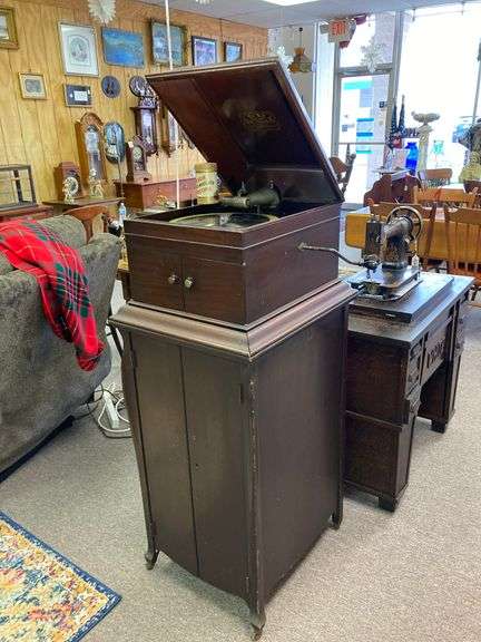 Edison Talking Machine (Phonograph) On Record Storage Cabinet. (Was ...