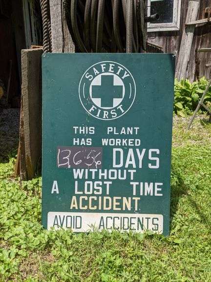 Safety First Avoid Accidents Metal Sign - Bid On Estates Auction Services