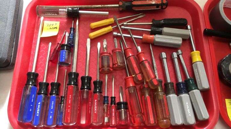 Husky and Master Mechanic Screw drivers; nut drivers, drill bit set ...
