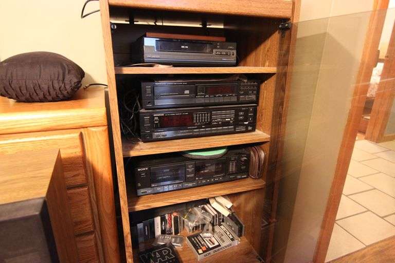 MASTER BEDROOM Stereo equipment assortment Sylvania VHS player. Kenwood ...