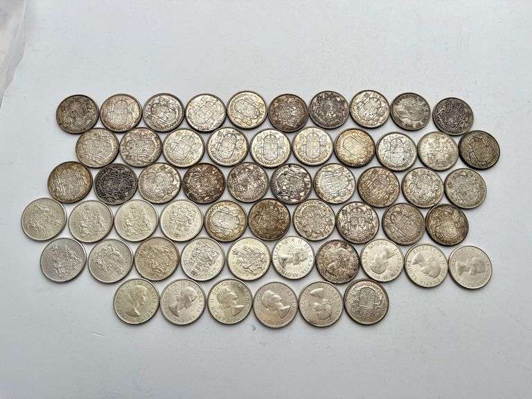(56) Canadian 50 Cent Coins 1940-1964; GEORGIVS VI D G REX IND IMP ...