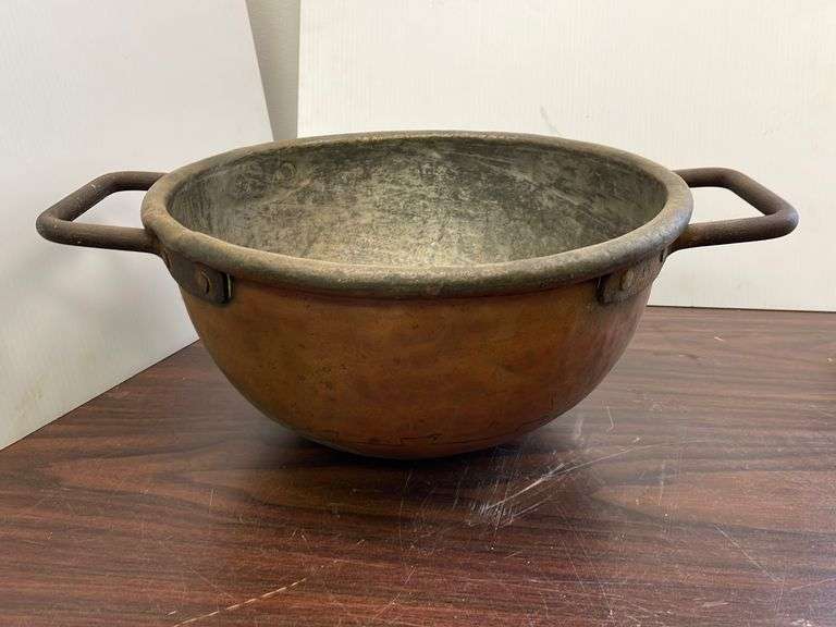 Vintage large metal cauldron. Approximately 8 inches tall and 20 inches ...