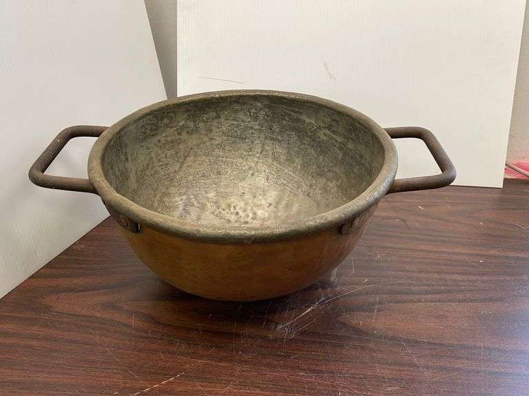 Vintage large metal cauldron. Approximately 8 inches tall and 20 inches ...