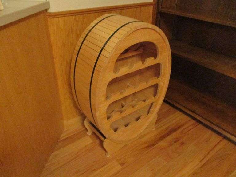 Wood Barrel Shaped Wine Rack - Prime Time Auctions, Inc.