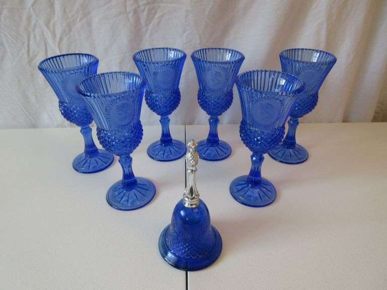 6) George Washington Cobalt Blue Goblets, Avon Glass Bell - Prime Time ...