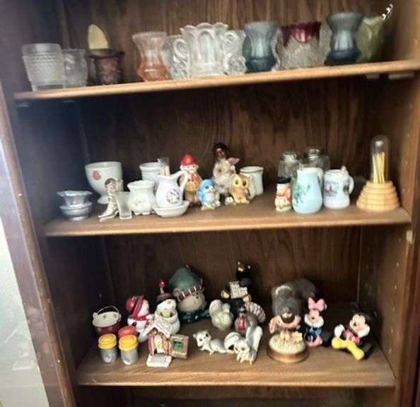 3) Shelves of Toothpick Holders, Nic Nacs, Figurines, Salt & Peppers ...