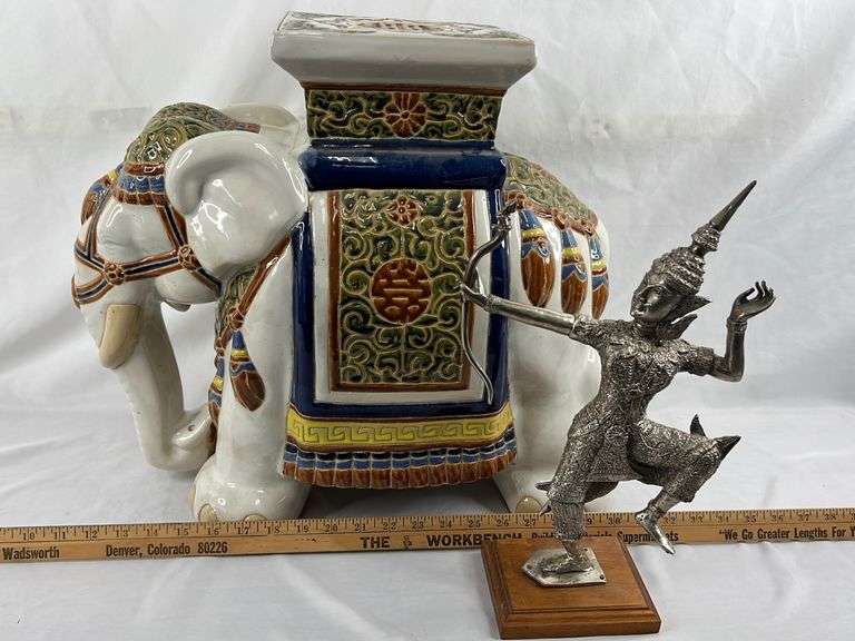Elephant Garden Stool And Thai Dancer Figurine; - Colorado Premier ...