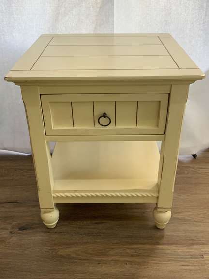 Cream Colored End Table with Drawer 19” x 19” x 22” - Coastal ...