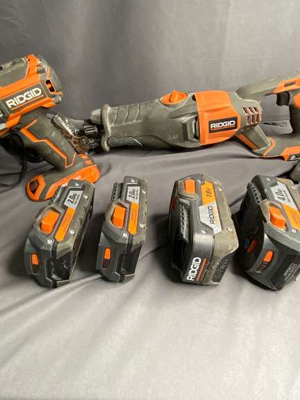 Rigid Tool Set, drill, circular saw, reciprocating, 2 chargers and 4 ...