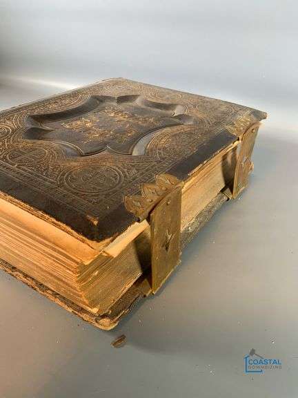 Antique Pictorial Family Bible with Clasp Closure and Parchment Paper ...