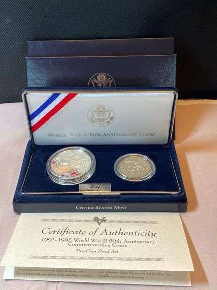 1991-1995 World War II 50th Anniversary Commemorative Coins, Two Coin ...