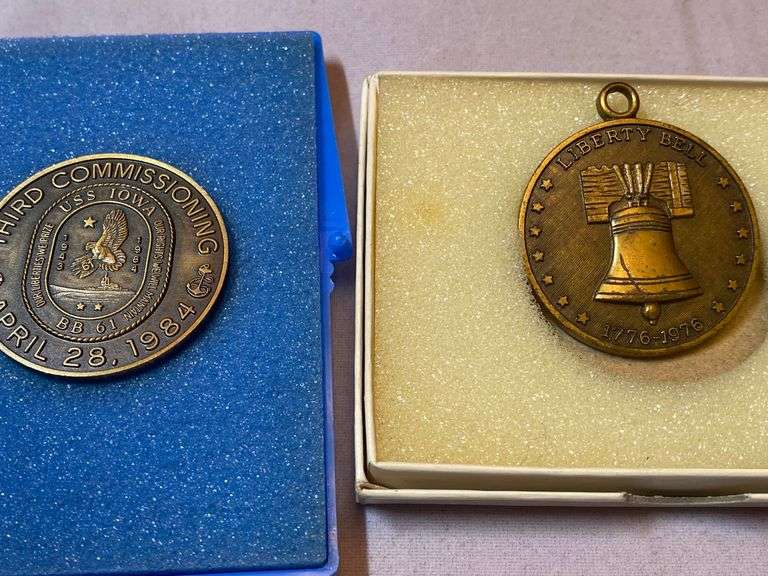 2 Commemorative Medals (Liberty Bell with Registration Number and USS ...