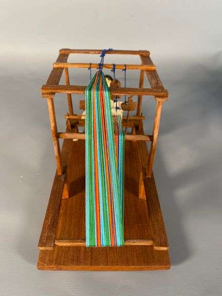 Vintage Antique Wooden Counterbalance Loom With Woman Weaving - Very ...