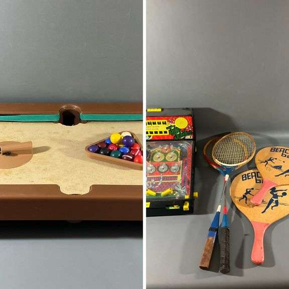 Vintage Pivot Pool, Badminton Rackets (2), Beach Ball Paddles And A ...