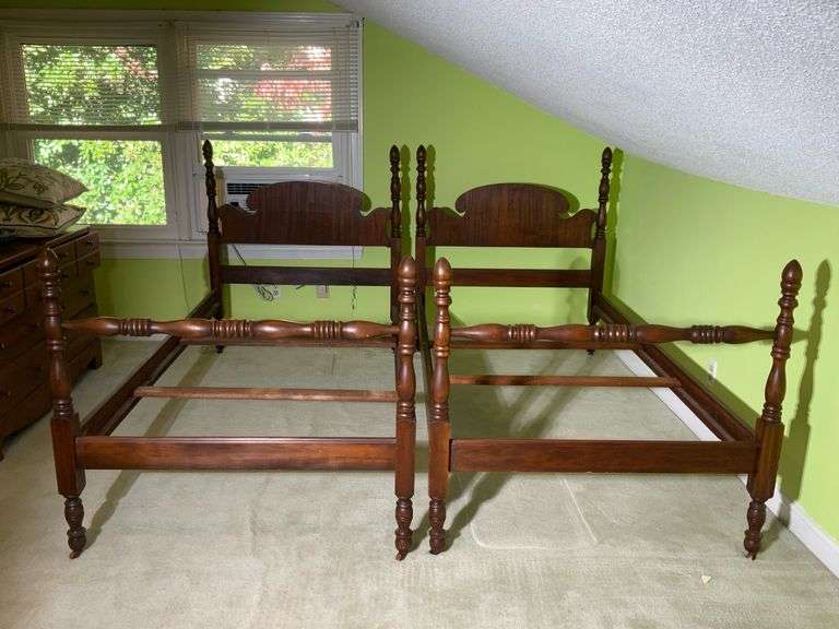 Matching Set Of Twin Size Beds On Casters, One Caster Missing - Coastal ...