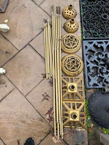 (6) Cast Iron Flag Bases And Metal Flag Poles - Coastal Downsizing LLC