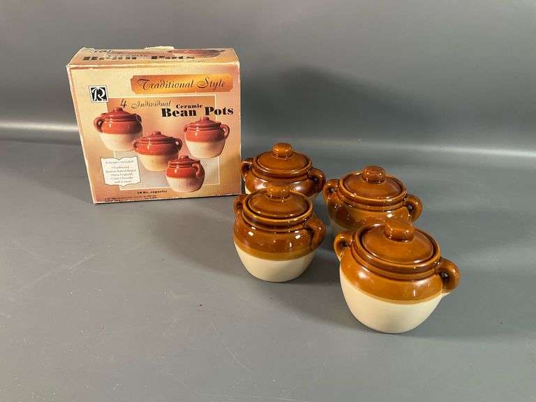 Traditional Style Ceramic Bean Pots (8), In Orginal Box - Coastal ...