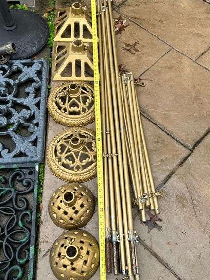 (6) Cast Iron Flag Bases And Metal Flag Poles - Coastal Downsizing LLC