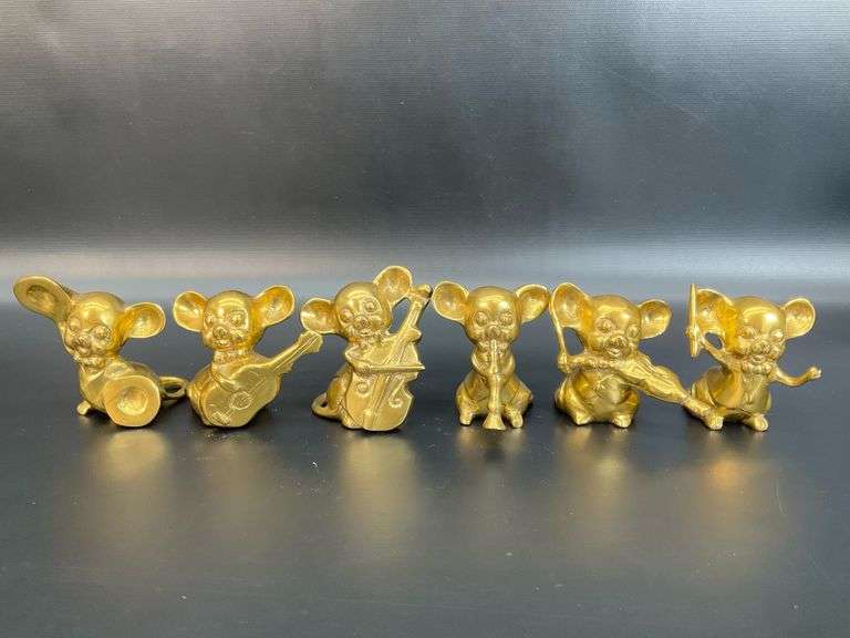 Vintage Set of 6 Brass Mice Playing Instruments - Coastal Downsizing LLC