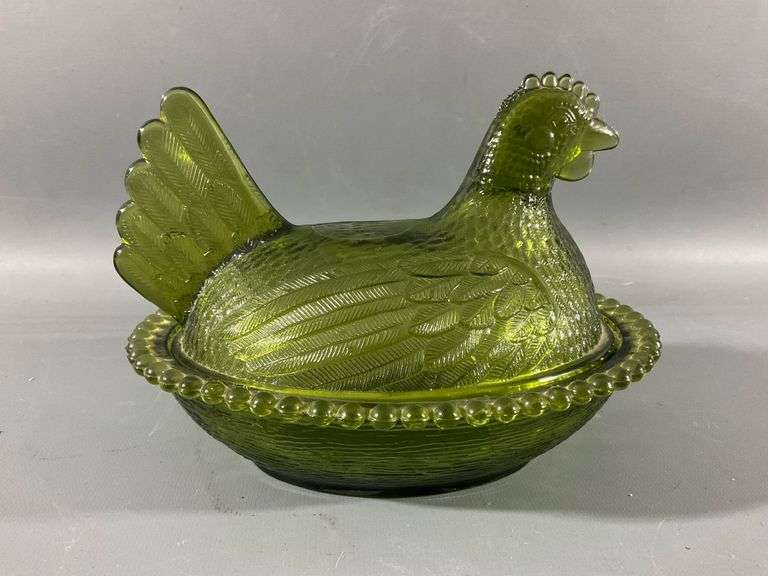 Green Glass Hen On Nest - Coastal Downsizing LLC