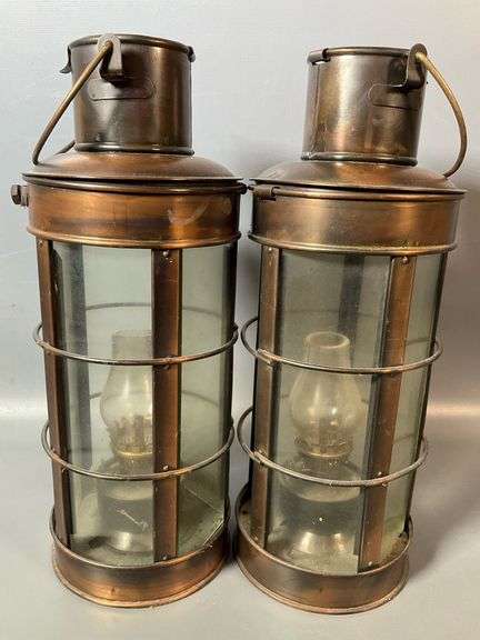 Set of 2 Copper Hanging Oil Lanterns - Coastal Downsizing LLC