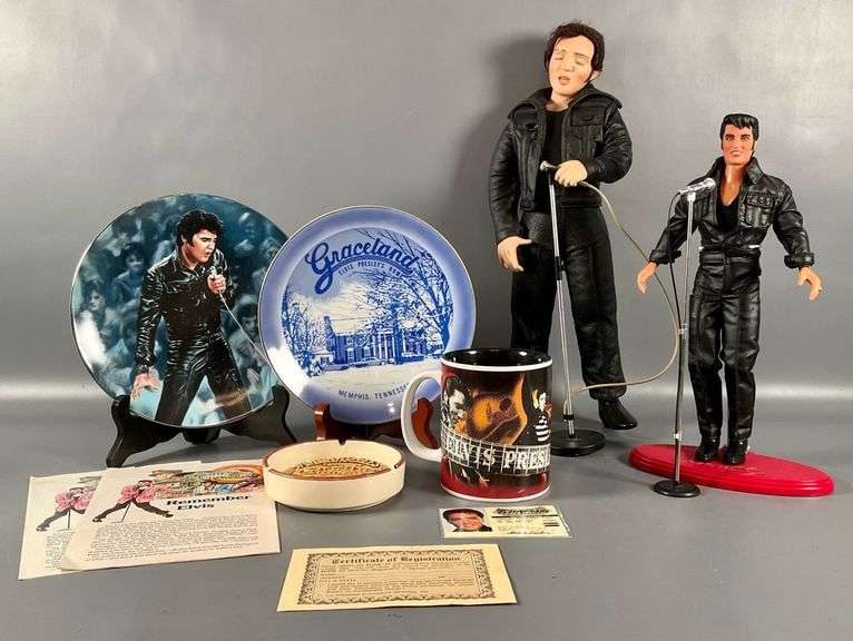 Elvis Collectibles, 2 Dolls, Mug, 2 Plates, and Ashtray - Coastal ...