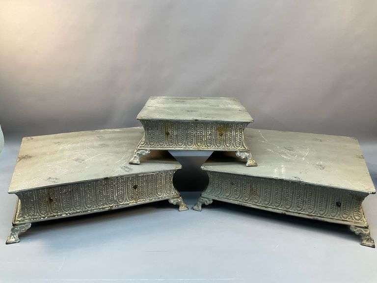 3 Metal Footed Display Stands, Largest Measures 17” x 17” and Small 4 ...