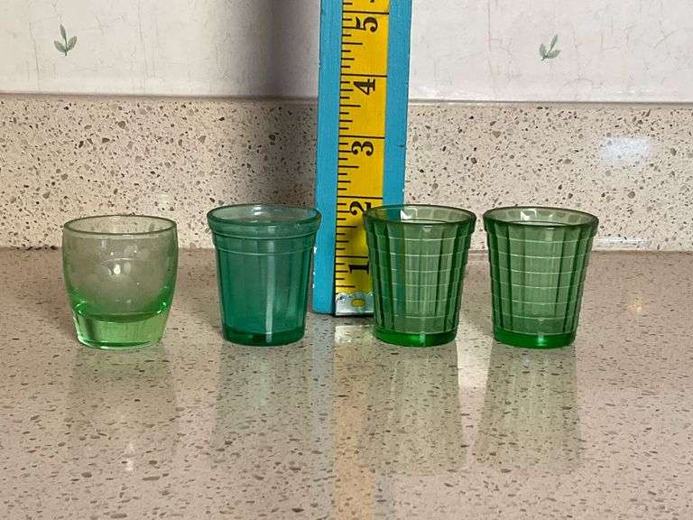 4.5” Tall Uranium Glass Vase and Small Assorted Shot Glasses - Coastal ...