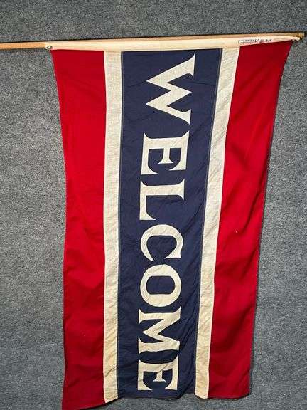 Red, White & Blue Fabric Welcome Flags on Poles (2) - Coastal ...