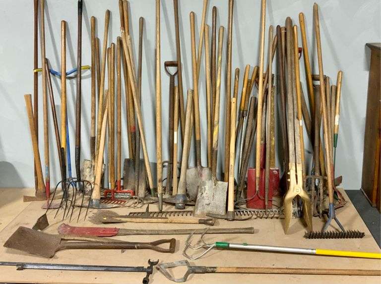 Huge Lot of Yard Tools, Includes Shovels, Rakes, Hoes, Pitchforks and More - Coastal Downsizing LLC