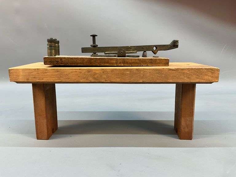 Vintage Morse Code Tapping Machine and Small Wooden Display Shelf ...