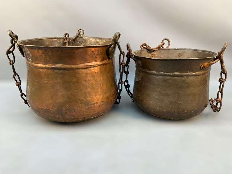 Pair of Hanging Copper Pots/Planters, One Measures 8.5” Tall and one ...
