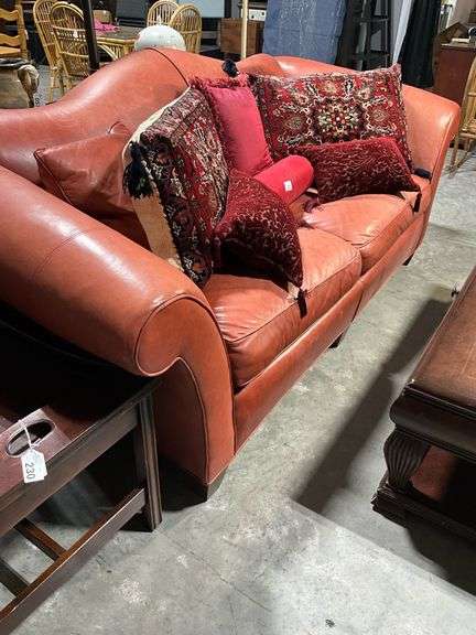Stickley Leather Couch with Matching and Accent Pillows, Includes Woven ...