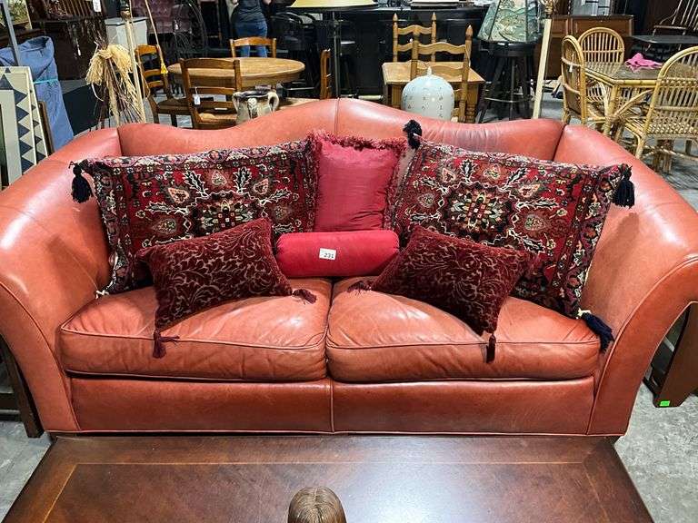 Stickley Leather Couch with Matching and Accent Pillows, Includes Woven ...