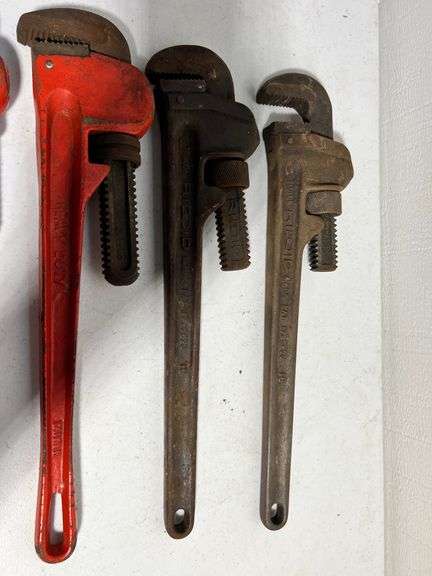 (2) Rigid 18” Pipe Wrenches, (1) 18” Jaws Pipe Wrench, (1) 14” Jaws ...
