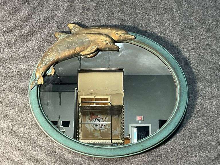Oval Mirror with Dolphins, 22” x 20” - Coastal Downsizing LLC