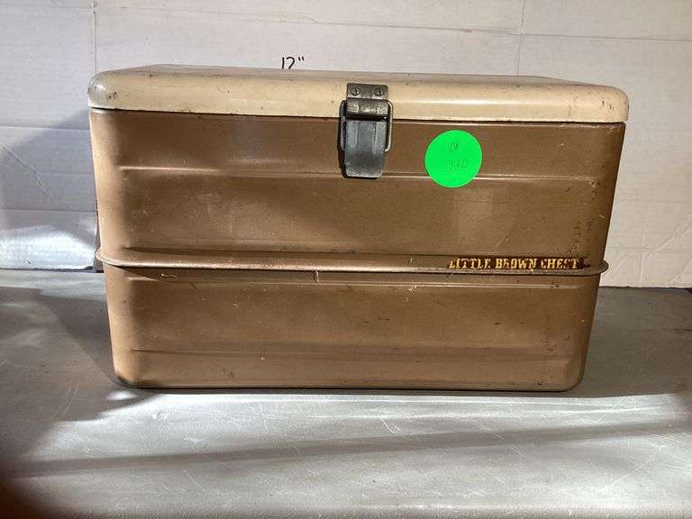 LITTLE BROWN CHEST VINTAGE METAL COOLER - Currie Auction Service