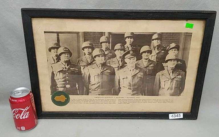 WW2 generals print in frame w/ patch - Dixon's Auction at Crumpton