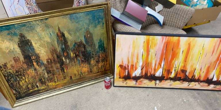 MCM oil painting & cityscape print - Dixon's Auction at Crumpton