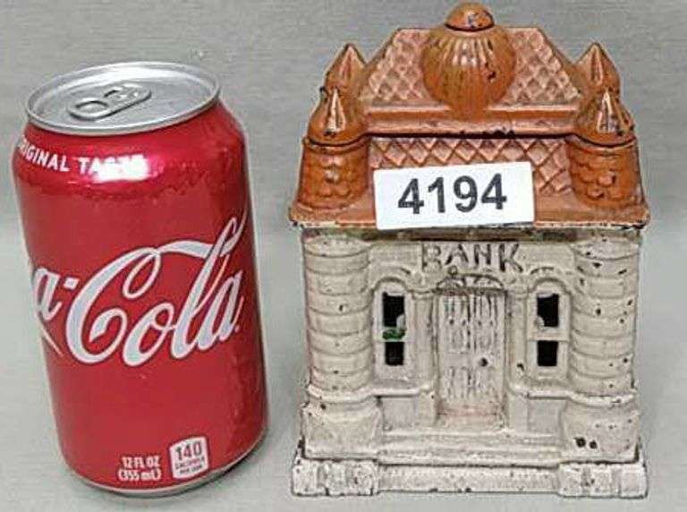 Antique cast iron bank building still bank - Dixon's Auction at Crumpton