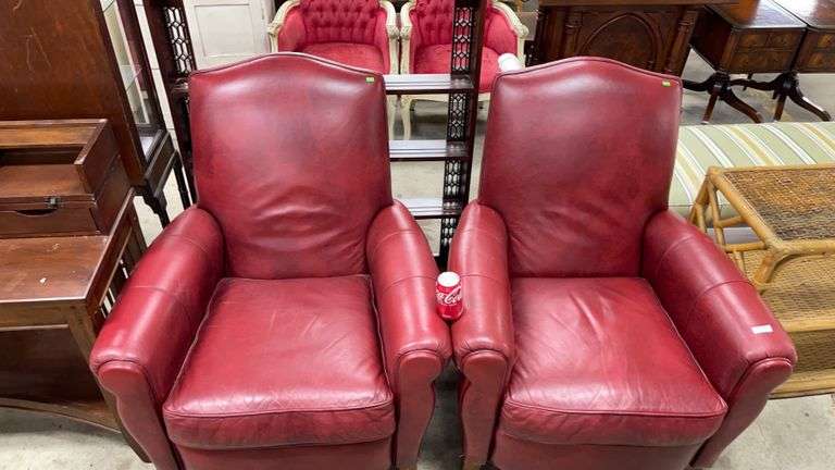 Pair Ethan Allen red upholstered chairs - Dixon's Auction at Crumpton